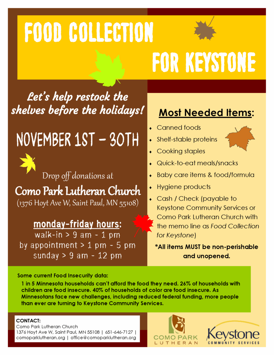 Food Collection for Keystone | Como Park Lutheran Church, ELCA, RIC ...